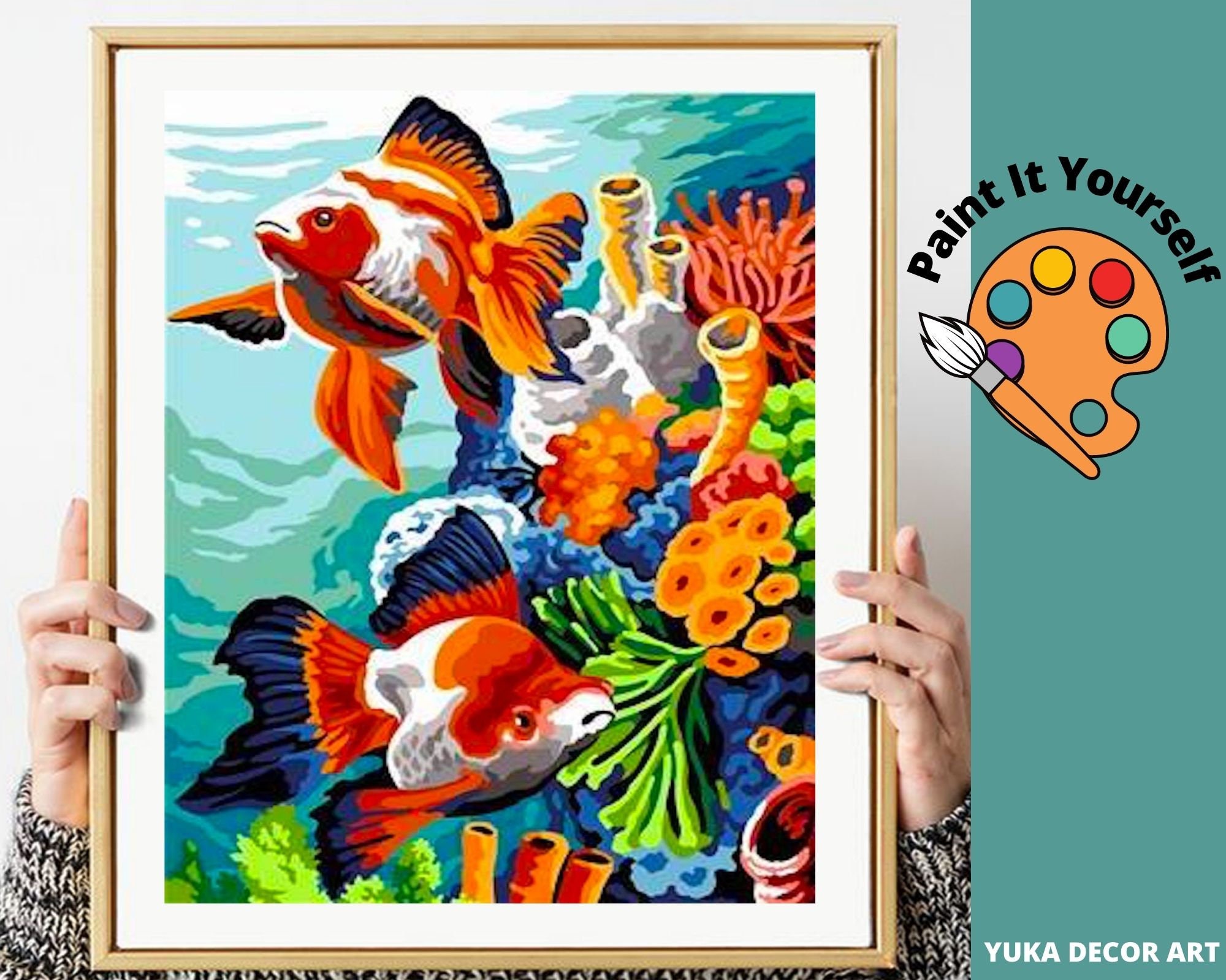 Colorful Fish PAINT by NUMBER Kit for Adults , Fishes in Lake , Easy ...