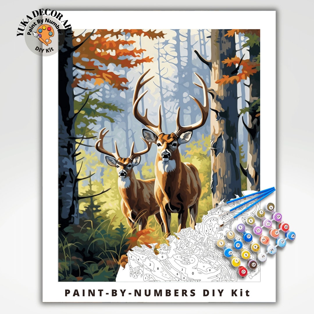 Antlers PAINT by NUMBER Kit DIY Adult Mountain Forest Fall Season Art ...