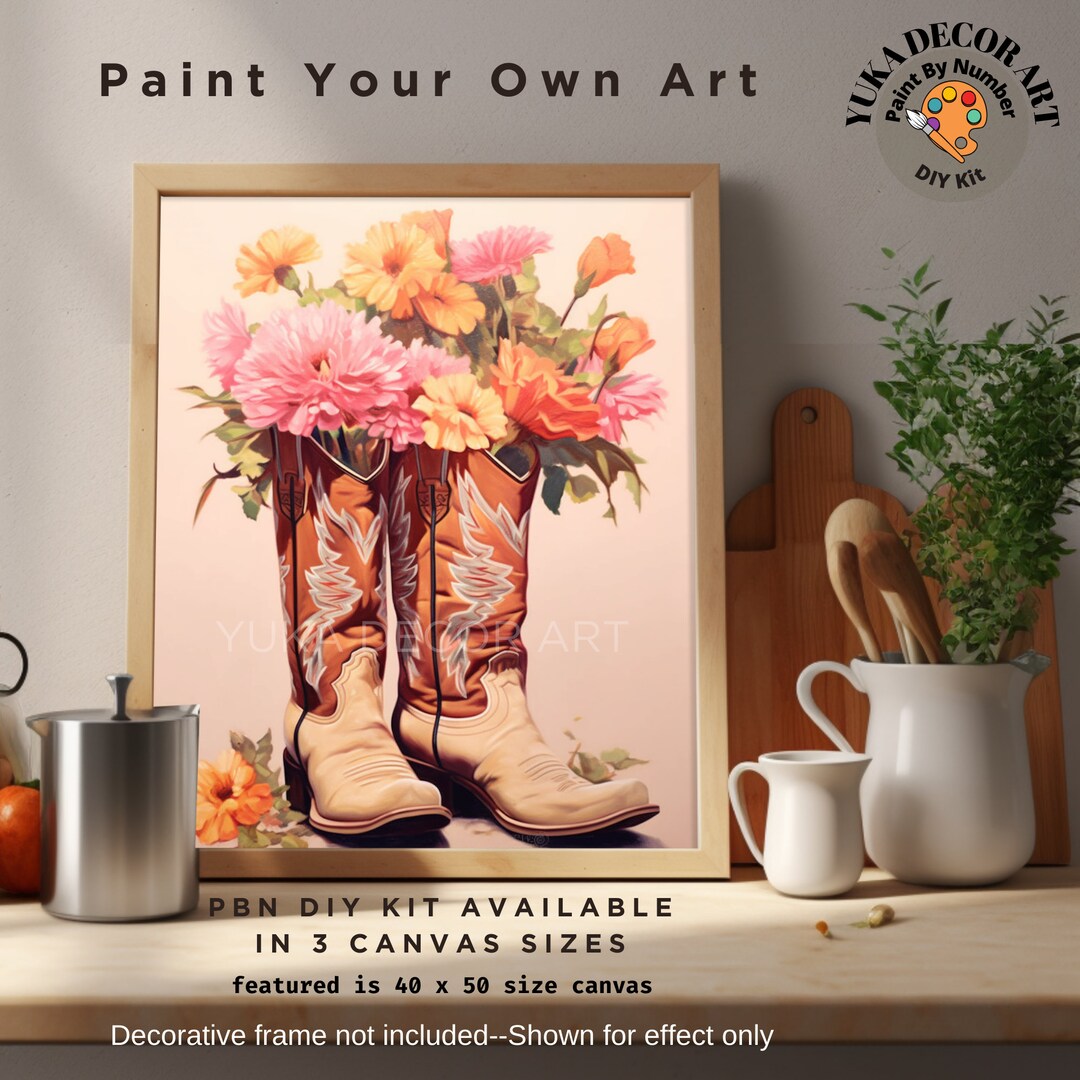 Boho Cowgirl Boots PAINT by NUMBER Kit Adult Painting DIY Easy ...