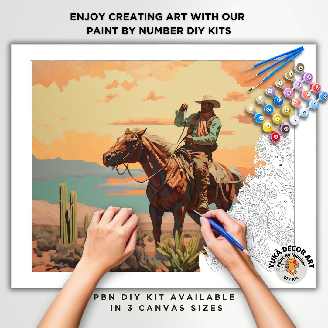 Cowboy PAINT by NUMBER Kit Adult Desert Horse Grand Canyon Vintage ...