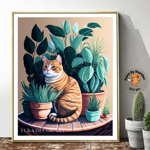 PAINT by NUMBER Adult Kit ,golden Cat With House Plants ,cat ...