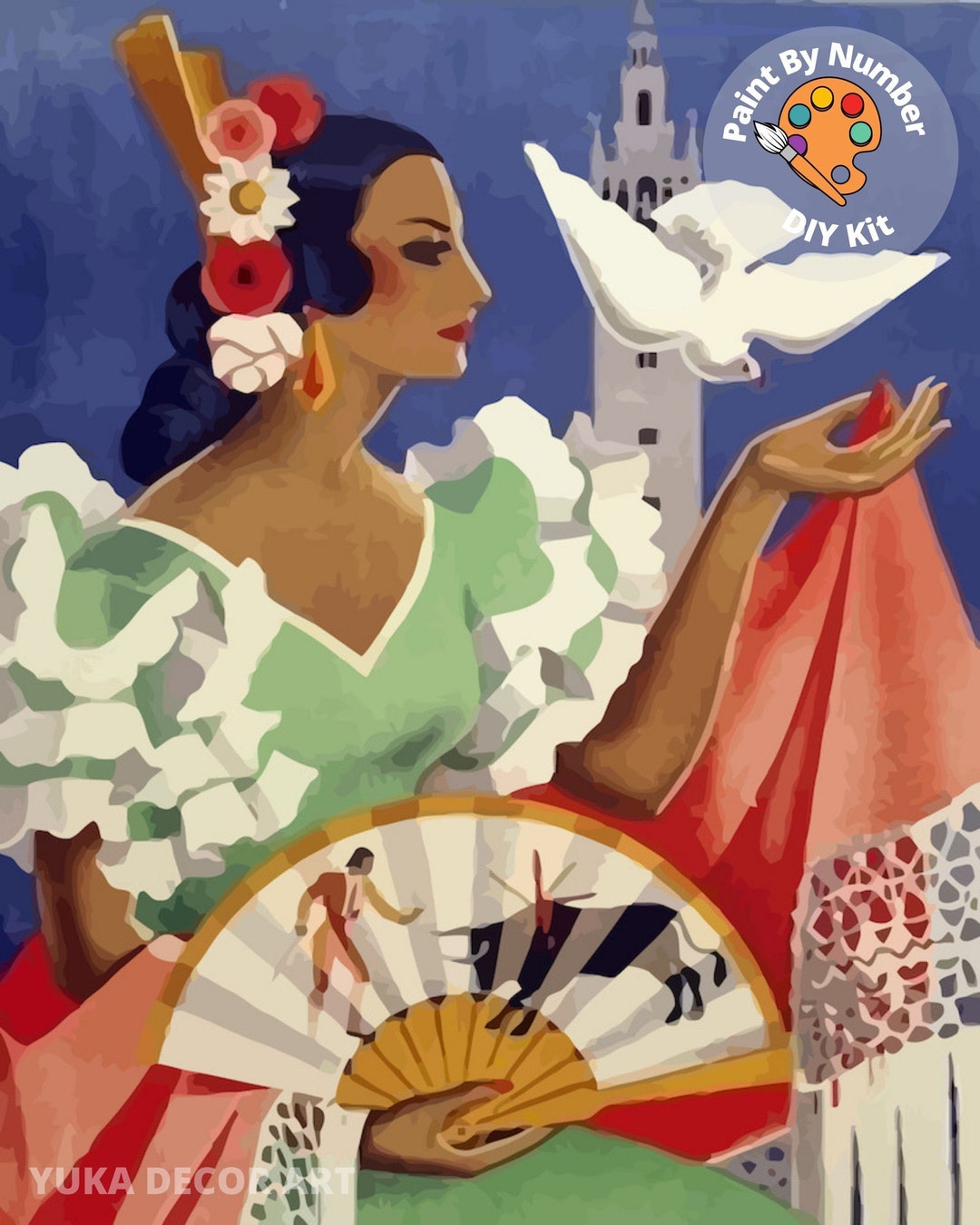 Spanish Flamenco PAINT by NUMBER Kit for Adult , DIY Vintage Style ...