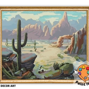 Vintage Paint by Number Kit Adult, DIY Desert Landscape Painting Easy ...