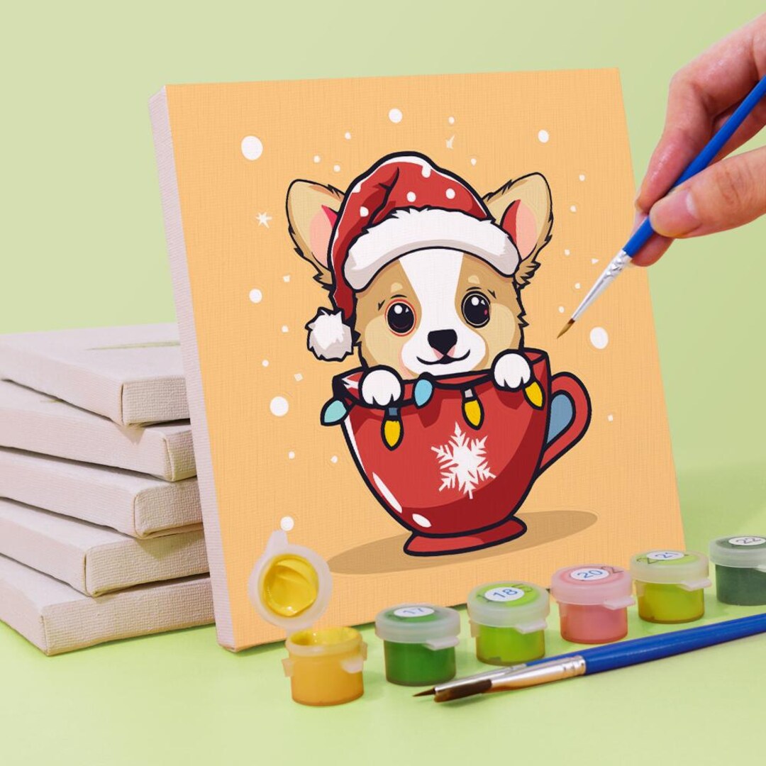 MINI Paint by Number Kit 6 Pcs Canvas Set cartoon Pets Christmas ...