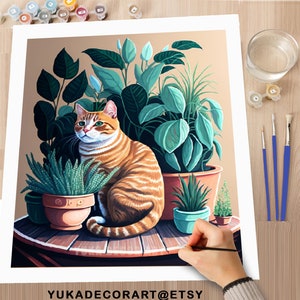 PAINT by NUMBER Adult Kit ,golden Cat With House Plants ,cat ...