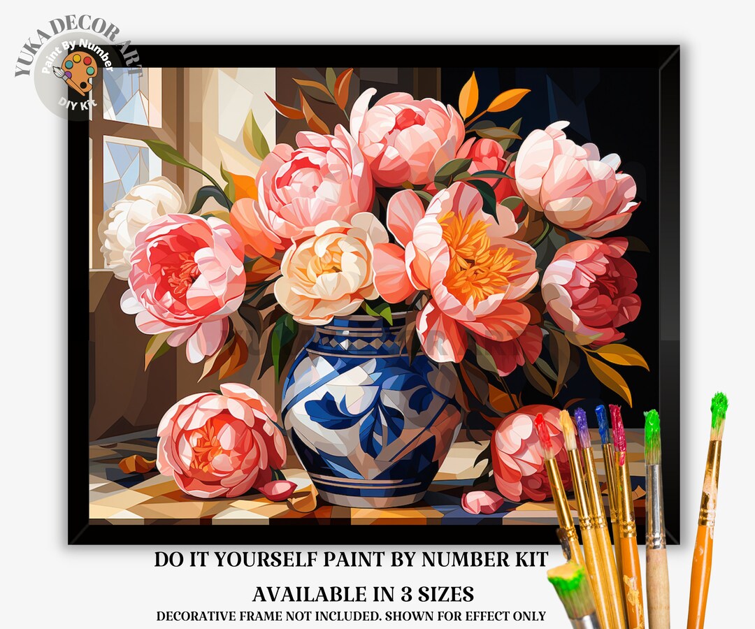 Floral PAINT by NUMBERS Kit Adults flower Vase Bouquet DIY Painting ...