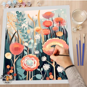 Boho Flower PAINT by NUMBER Kit for Adults spring Flowers Painting Easy ...