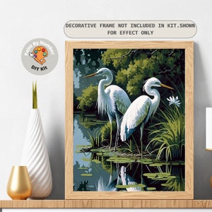Bird PAINT by NUMBERS Kit for Adult White Herons DIY Paint Kit Vintage ...