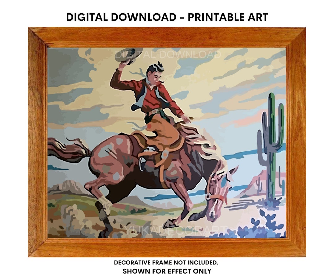 Desert Cowboy Vintage Style Art - PBN Printable Download | Finished ...