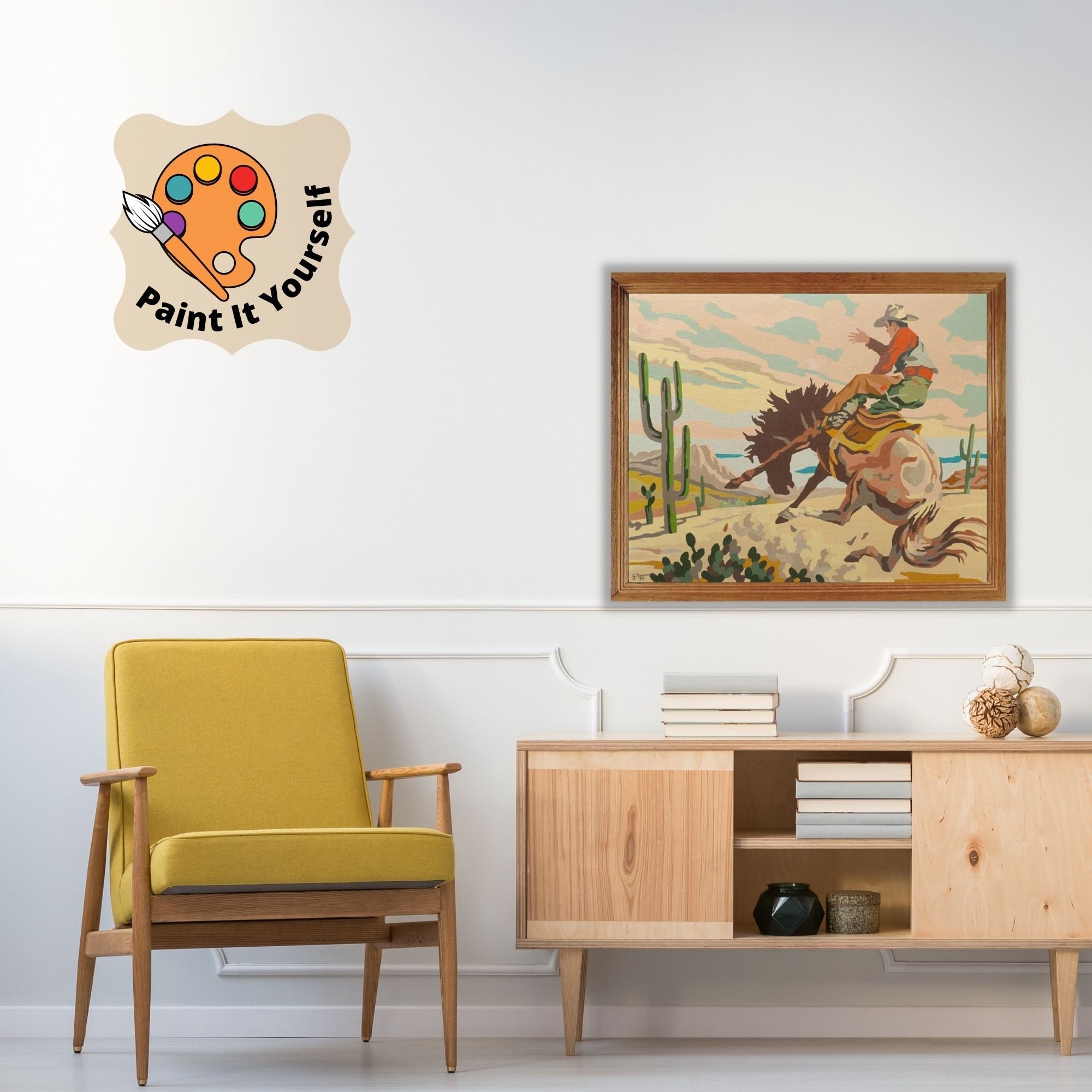 Vintage Cowboy PAINT by NUMBER Kit Adult Desert Landscape - Etsy