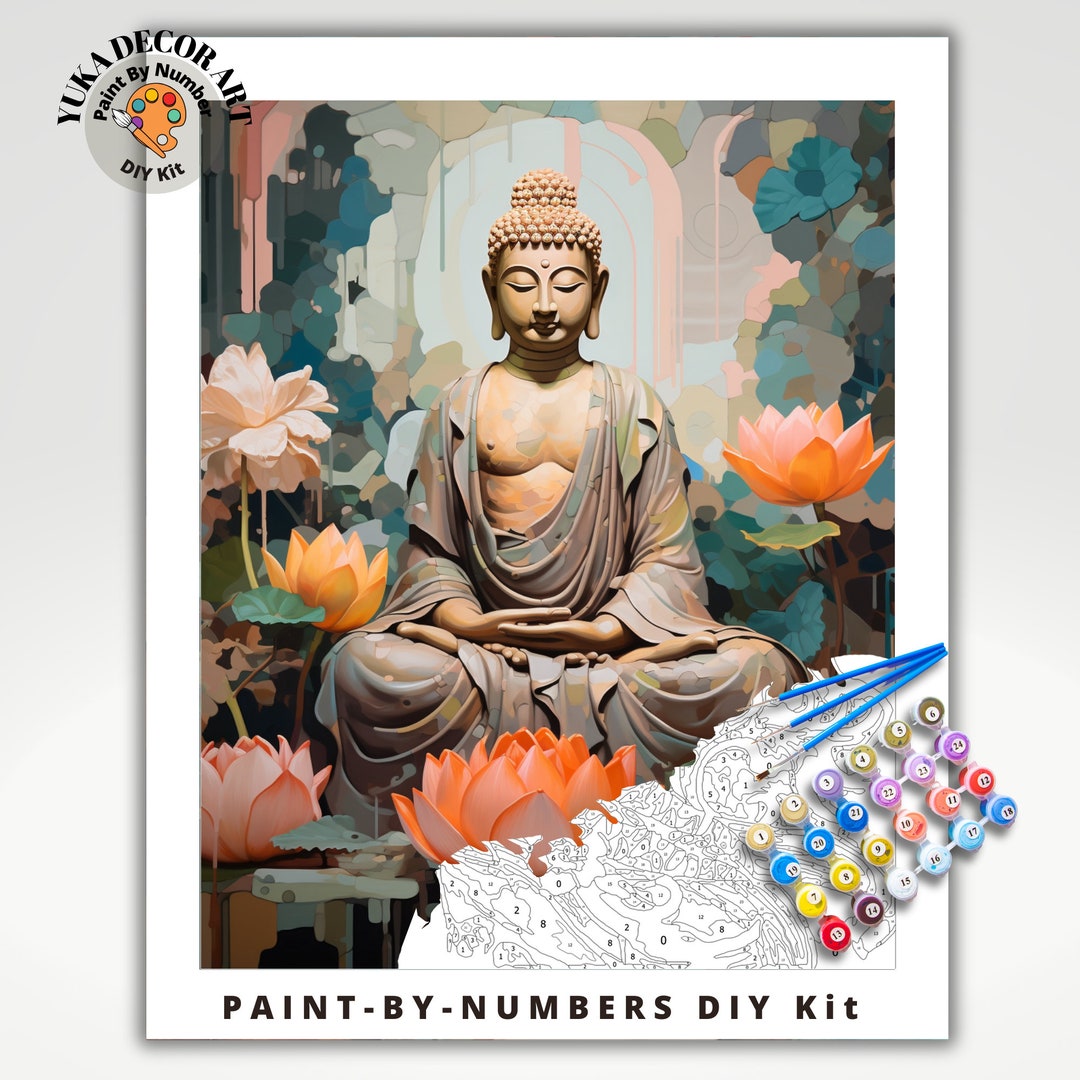 Buddha PAINT by NUMBERS Kit for Adults Buddha Vibrant Pink Lotus Floral ...