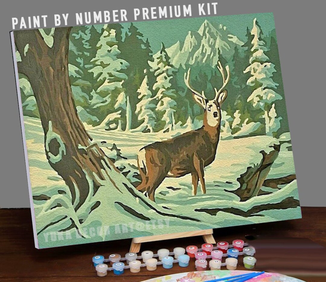 Snow Antler PAINT by NUMBER Kit Adult , Winter Mountain Vintage Style ...