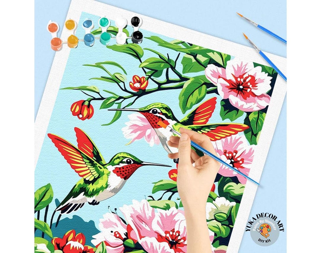 Hummingbirds PAINT by NUMBERS Kit for Adults Vibrant Colorful Vintage ...