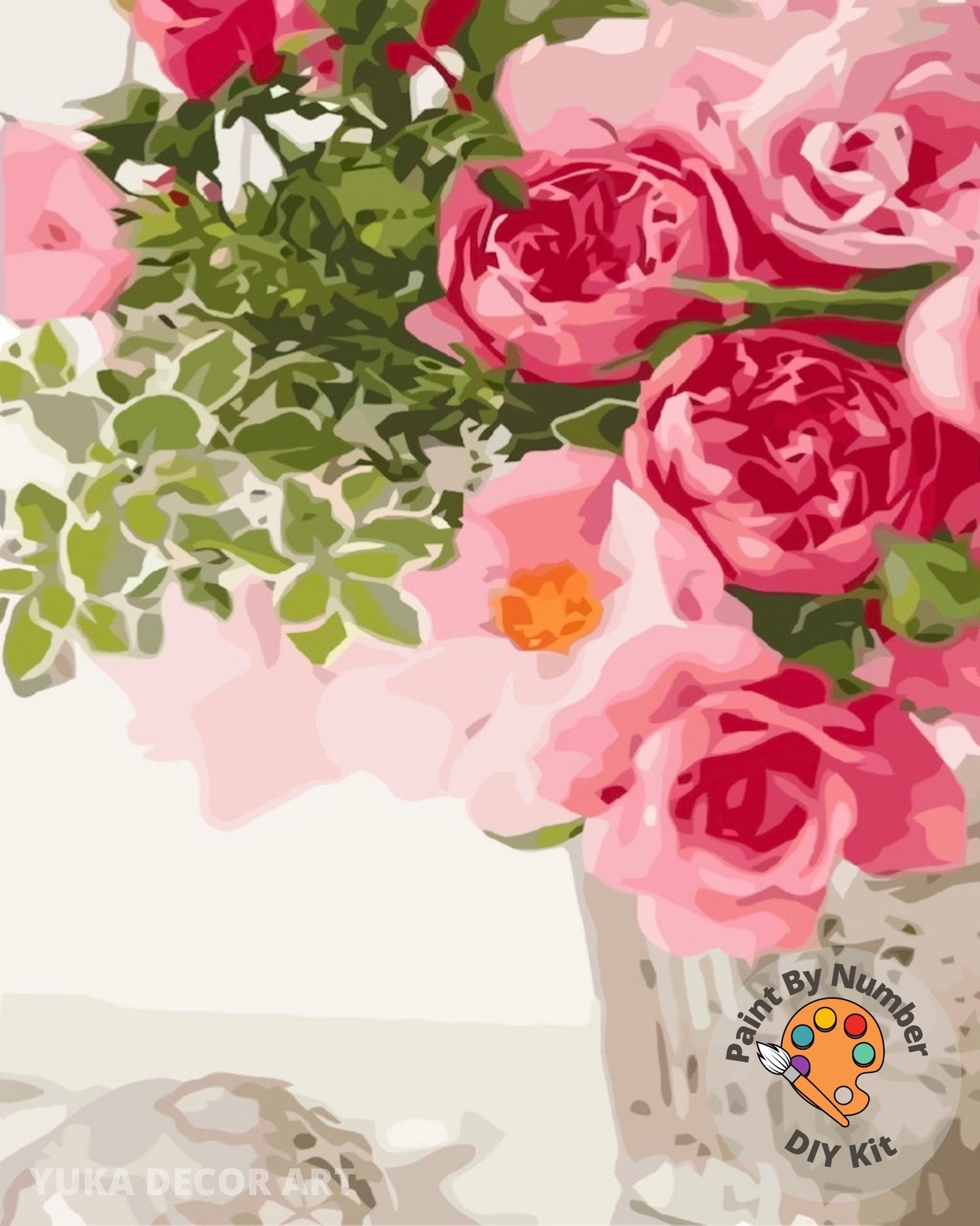 Pink Roses Paint by Number Kit Adult Flowers Still Life | Etsy