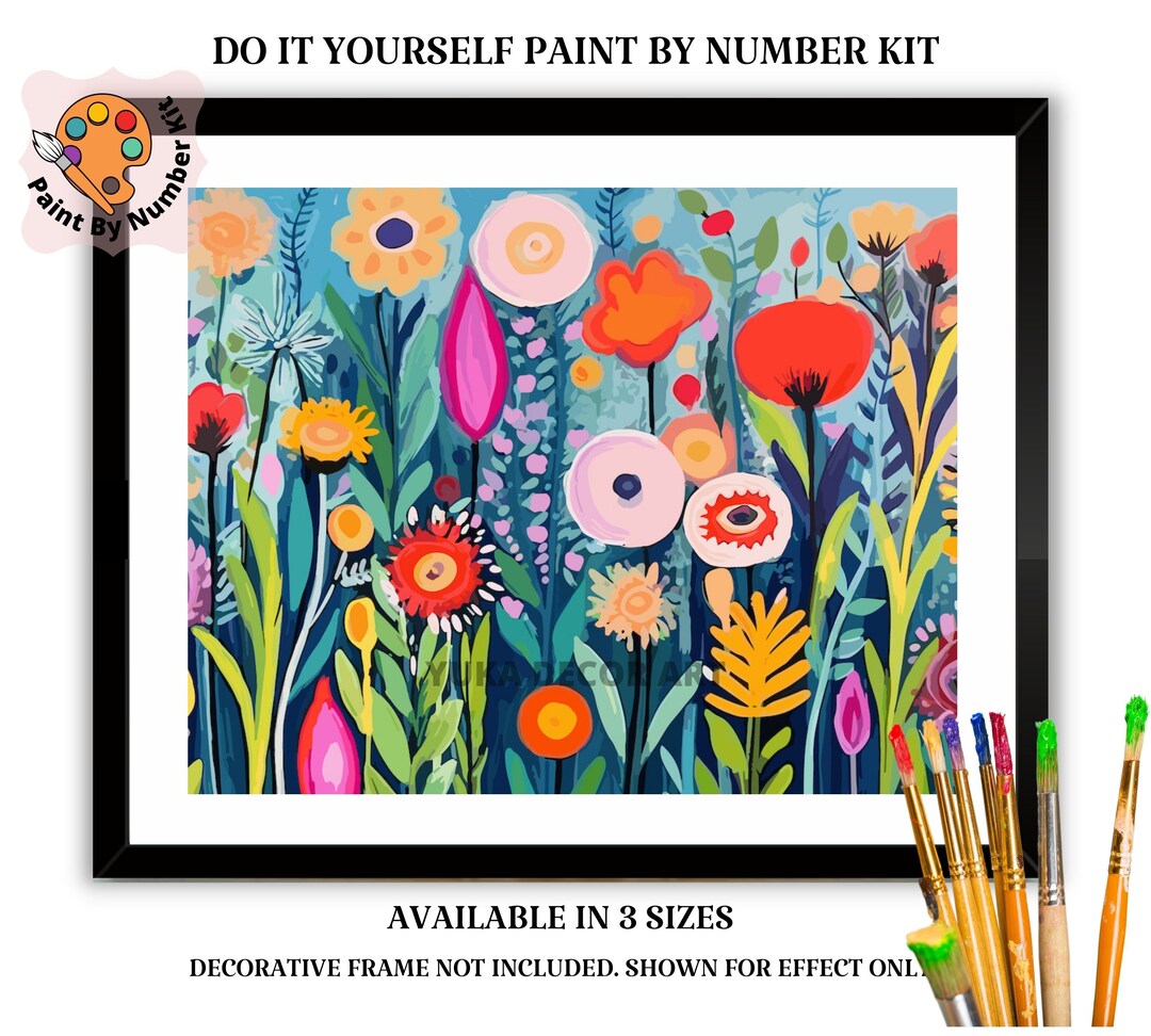 Spring Flowers PAINT by NUMBERS Kit Adults Modern Boho Whimsical Art Easy Beginner Acrylic Paint ...