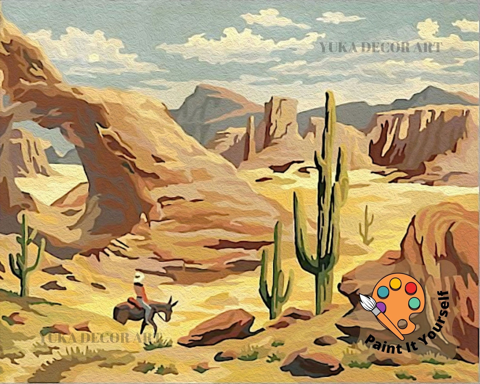 Vintage Inspired PAINT by NUMBER Kit Adult Desert Travelling Cowboy ...