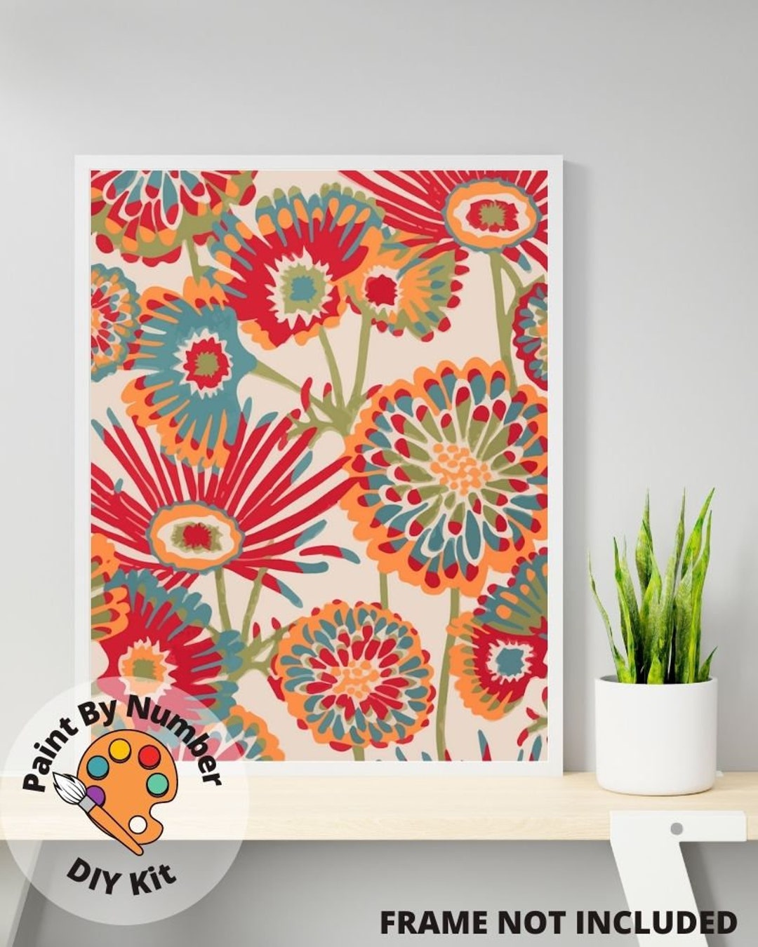 Abstract Flowers PAINT by NUMBER Kit for Adults , Red Poppy Flowers ...