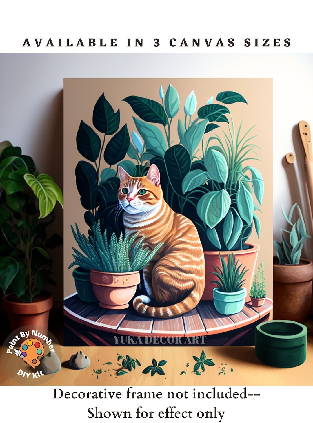 PAINT by NUMBER Adult Kit ,golden Cat With House Plants ,cat ...