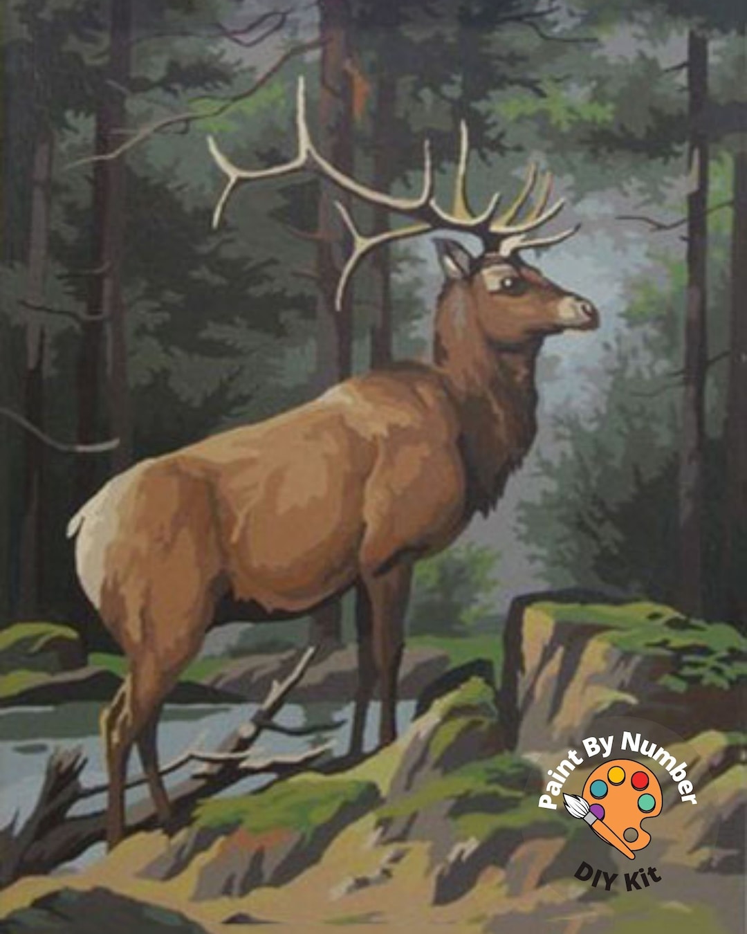 Mountain Antler PAINT by NUMBER Kit Adult,vintage Style Forest ...