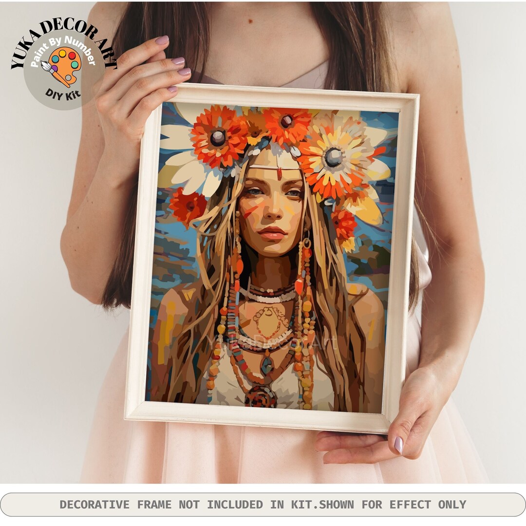 Boho Flower Girl PAINT by NUMBERS DIY Kit for Adults Colorful Vibrant ...