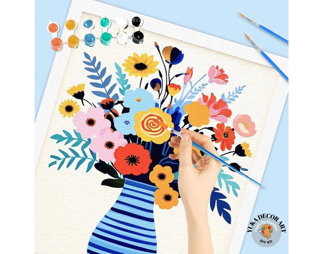 Simple Floral PAINT by NUMBERS Adult DIY Kit Minimalist Flower Painting ...