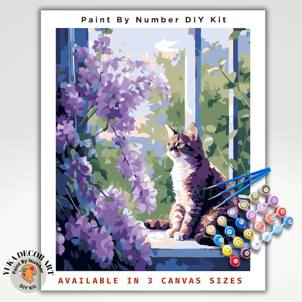 Paint by Numbers Kit Adults Cat in the Flower Garden - Etsy