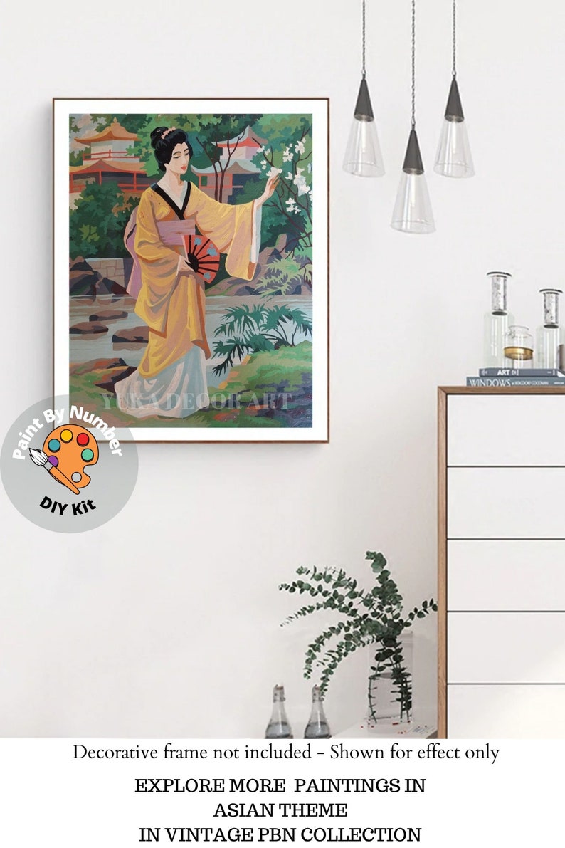 Japan Woman Vintage PAINT by NUMBER Adult Japanese Pagoda - Etsy