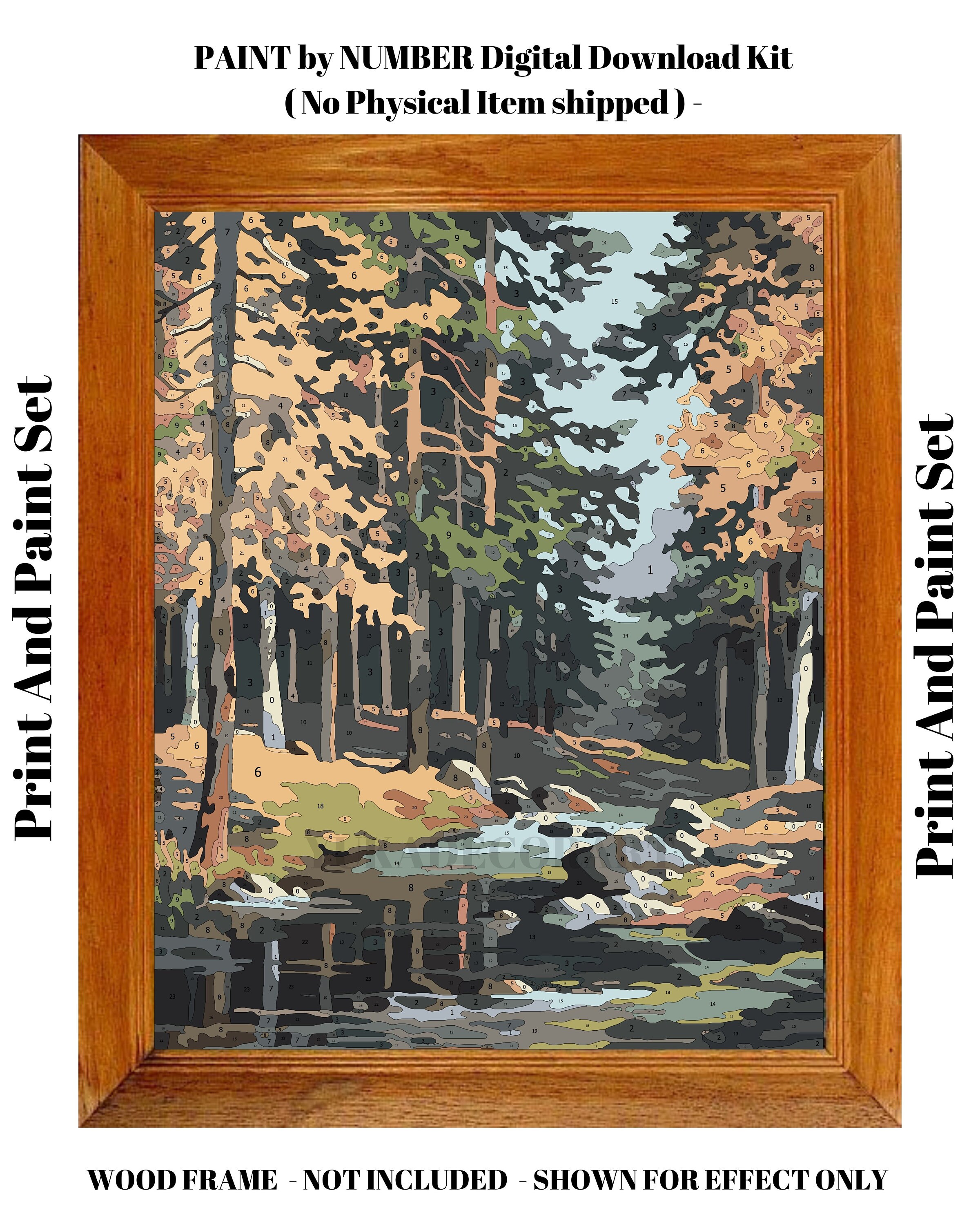 PBN DIGITAL DOWNLOAD Fall Trees Mountain Stream Vintage Style Art ...