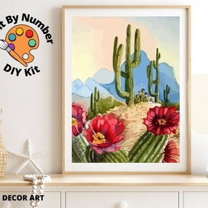 Desert Landscape PAINT by NUMBER Kit, Cactus Flowers Sunset Mountain ...