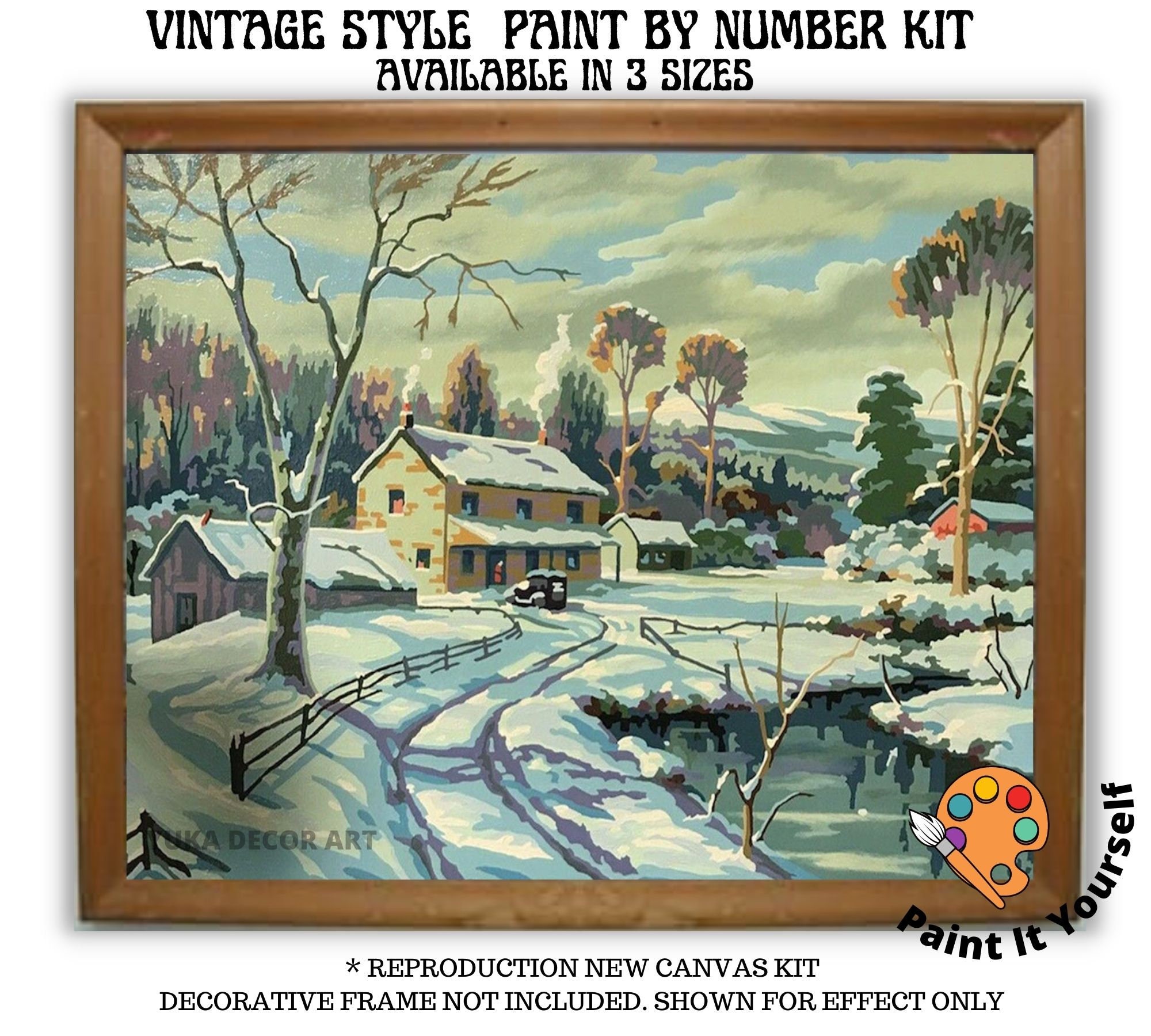 Winter Vintage PAINT by NUMBERS Kit for Adult Snow Fall Village Scenery ...