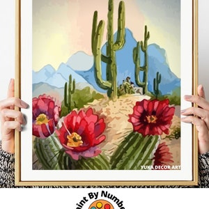 Desert Landscape PAINT by NUMBER Kit, Cactus Flowers Sunset Mountain ...