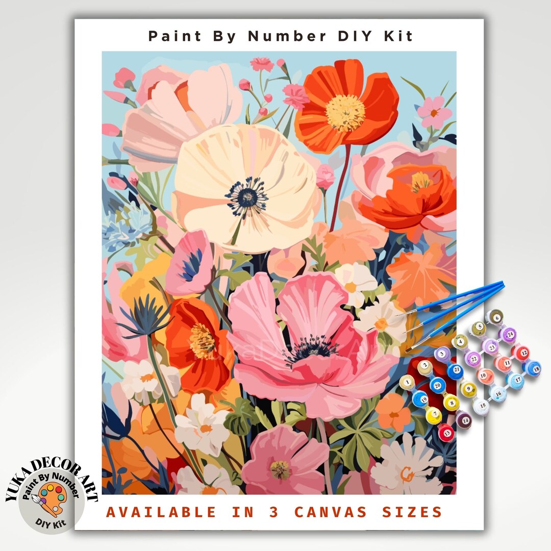 Flowers PAINT by NUMBER Kit for Adults wildflowers Garden DIY Painting ...
