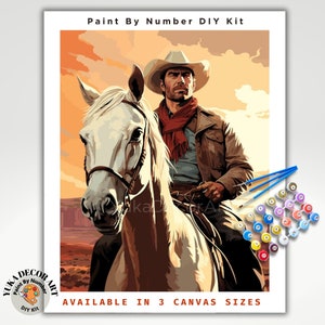 Cowboy Desert PAINT by NUMBER Kit Adult Vintage Style Art Easy Beginner ...