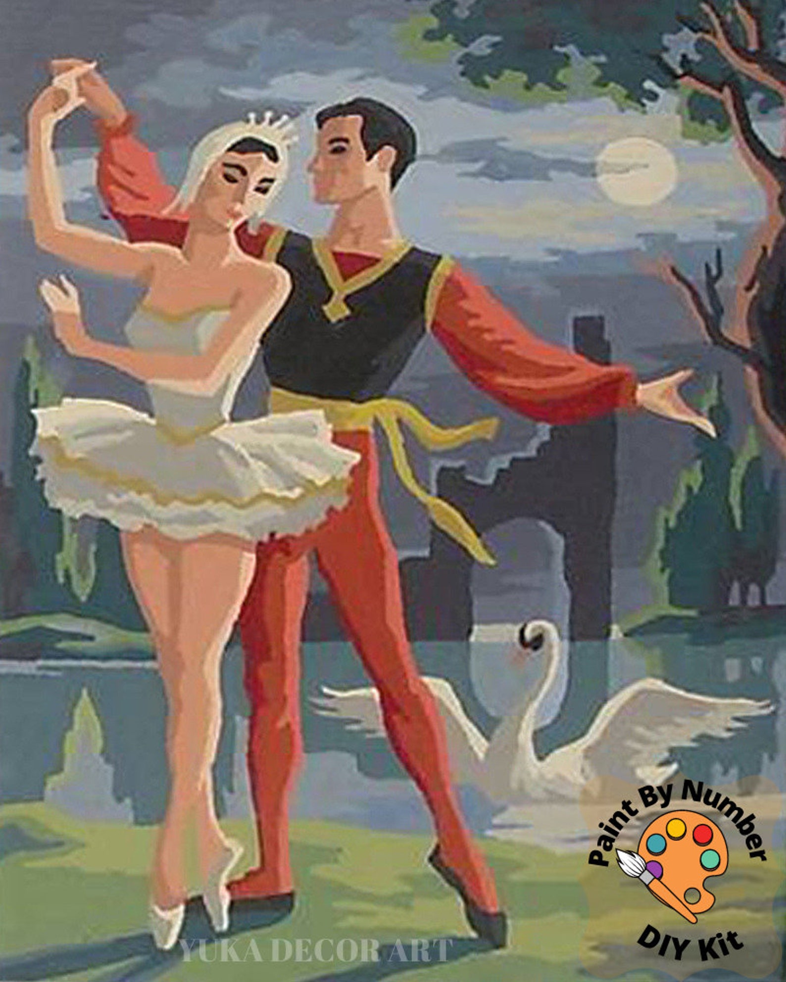 Vintage Paint by Number Set of 2,ballet Dancer Couple,moonlit Lake ...