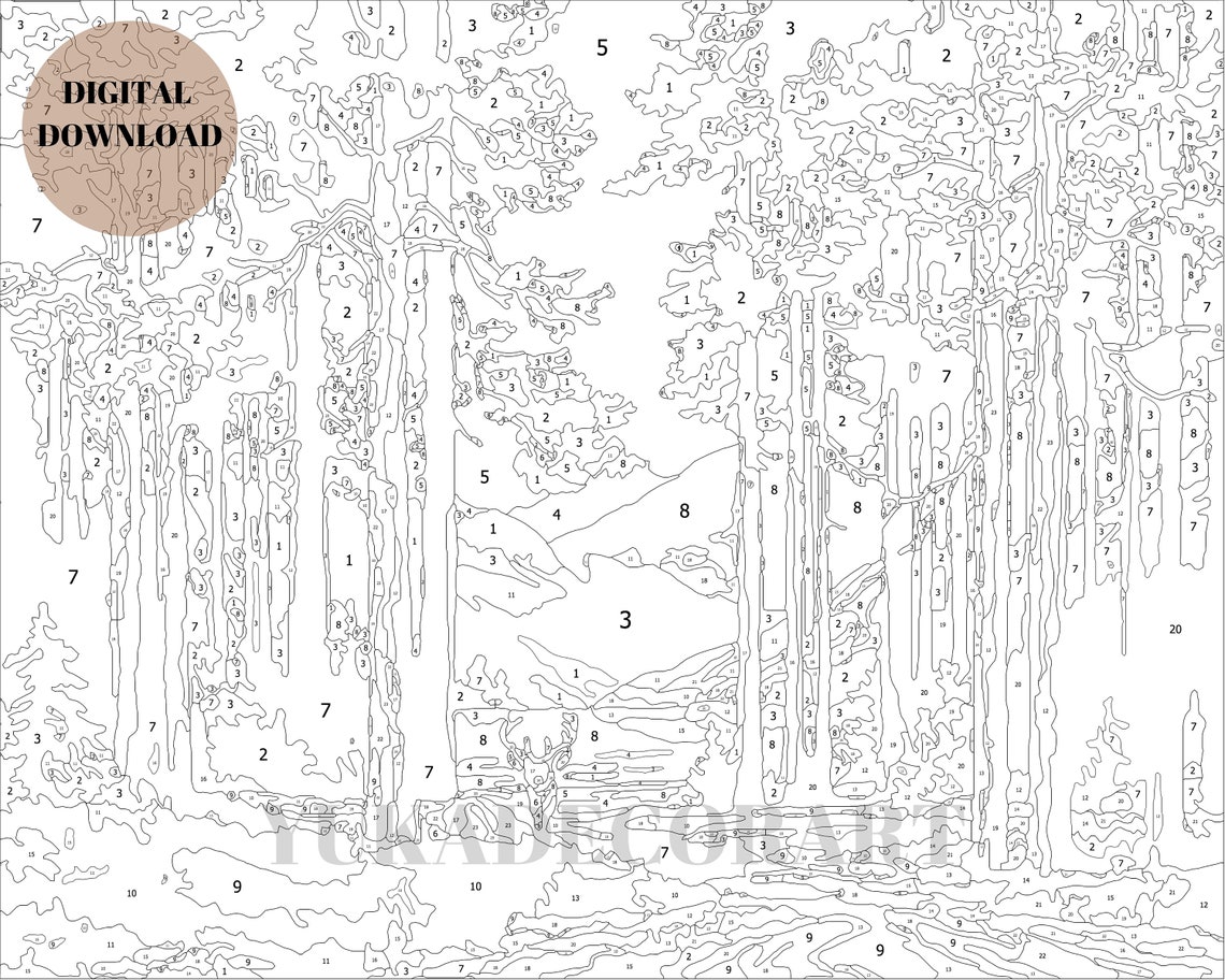 PBN DIGITAL DOWNLOAD Evergreen Trees Mountain Vintage Style - Etsy