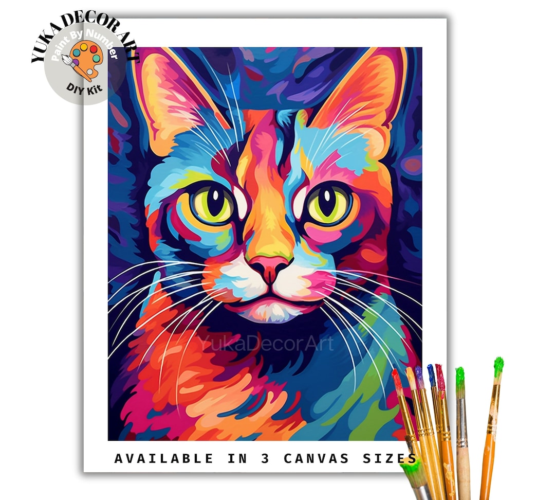Modern PAINT by NUMBER Kit Adult , Cat in Window , Multicolor Cat ...