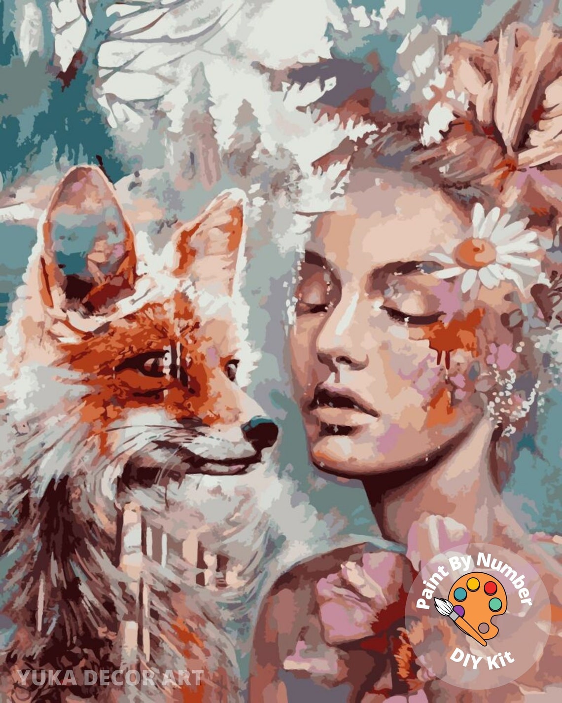 Woman With Fox Paint by Number Kit Adult DIY Abstract | Etsy