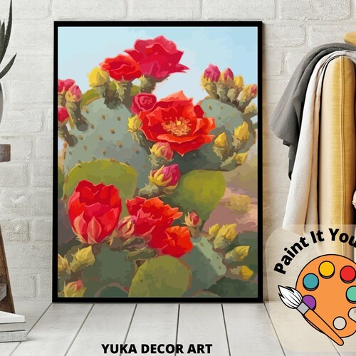 Desert Landscape PAINT by NUMBER Kit Cactus Flowers Sunset - Etsy