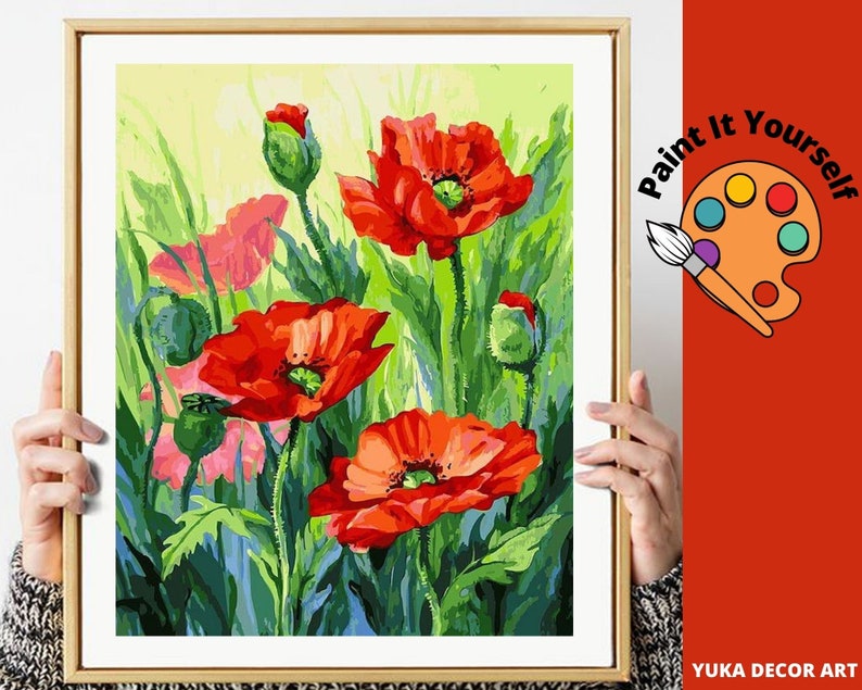 Red Poppies PAINT by NUMBER Kit for Adults garden Flowers - Etsy