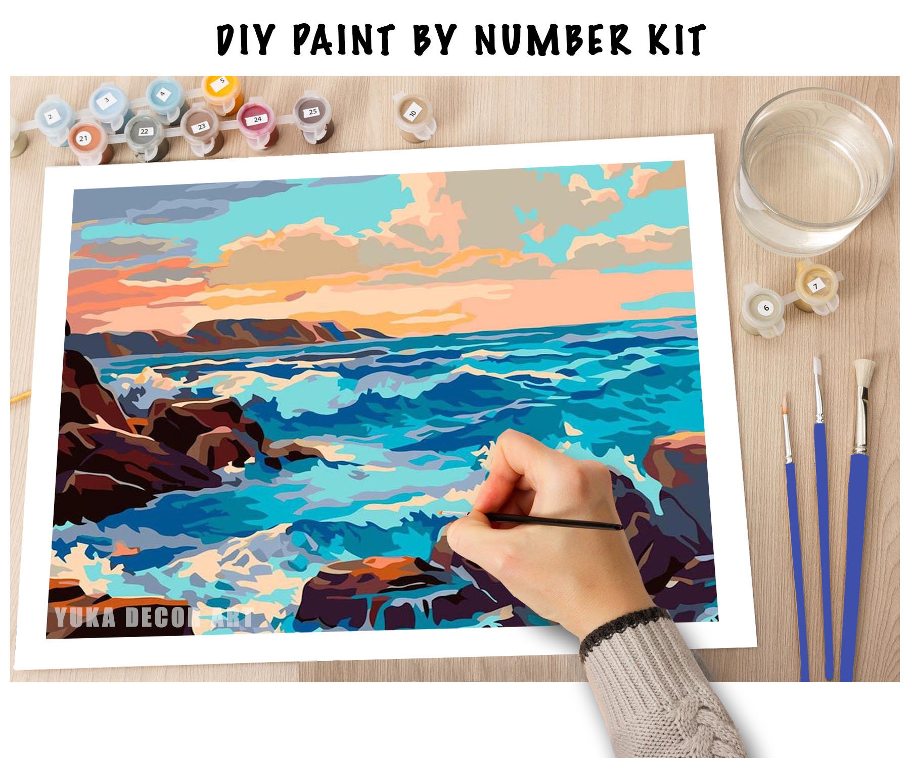 Seaside PAINT by NUMBERS Kit for Adult & Kids, Sea Waves Beach DIY ...
