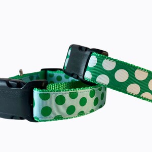Light Blue Dog Collar with Green Polka Dots quick release | Etsy