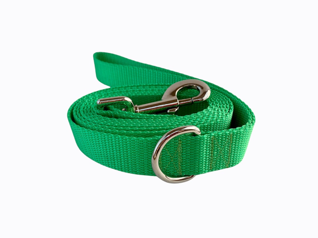 Webbing Dog Leash / Solid Bright Green Leash With Silver Nickel Snap ...