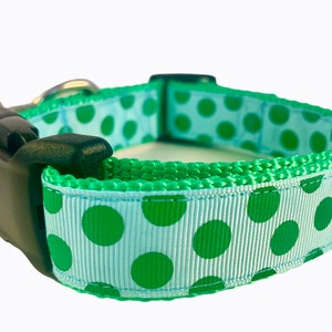 Light Blue Dog Collar with Green Polka Dots quick release | Etsy