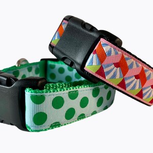 Light Blue Dog Collar with Green Polka Dots quick release | Etsy