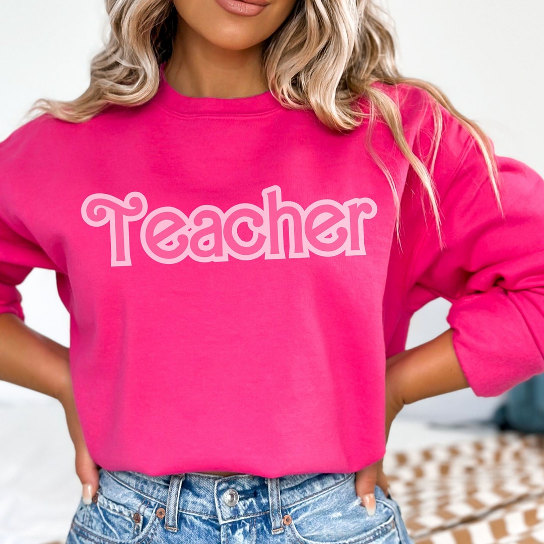 Hot Pink Teacher Sweatshirt, Pink Teacher Sweatshirt, Trendy Pink ...