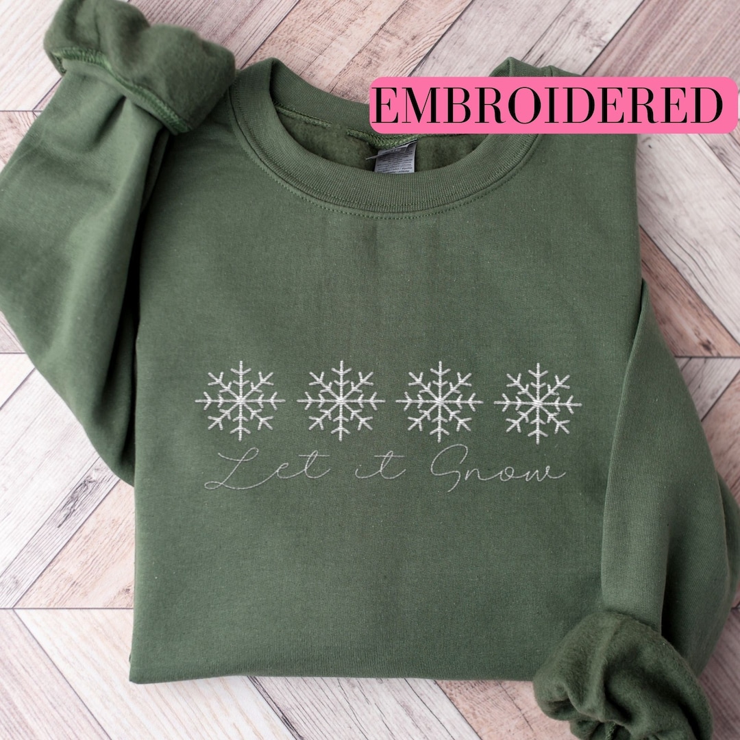 Embroidered Christmas Sweatshirt, Snowflake Embroidery, Embroidered ...
