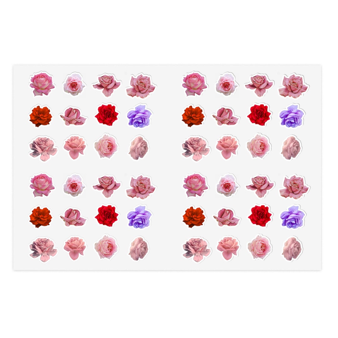 48 Mini Rose Stickers, Pink, Light Pink, Red, and Violet Small Rose ...