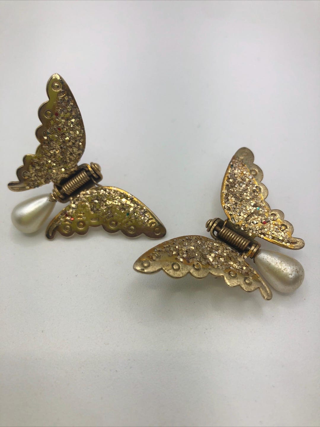 Vintage Butterfly Clip Hair Pin Spring Gold Glitter Shiny Glam Faux ...