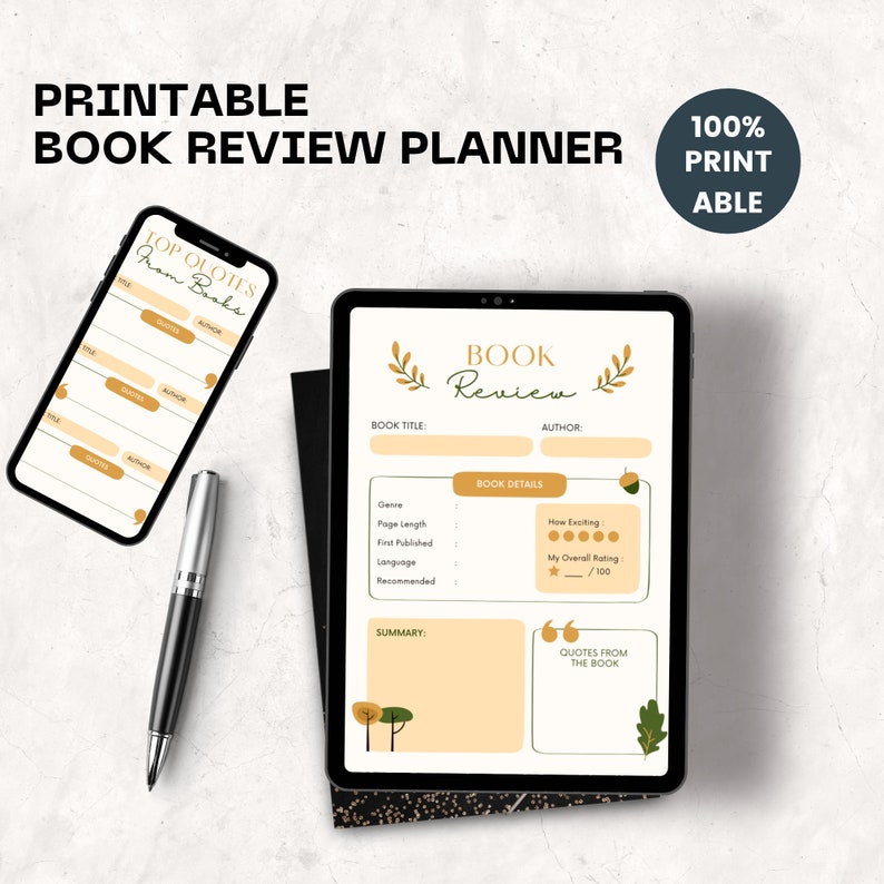 Book Review Printable Bundle, Printable Reading Journal Book Insert ...