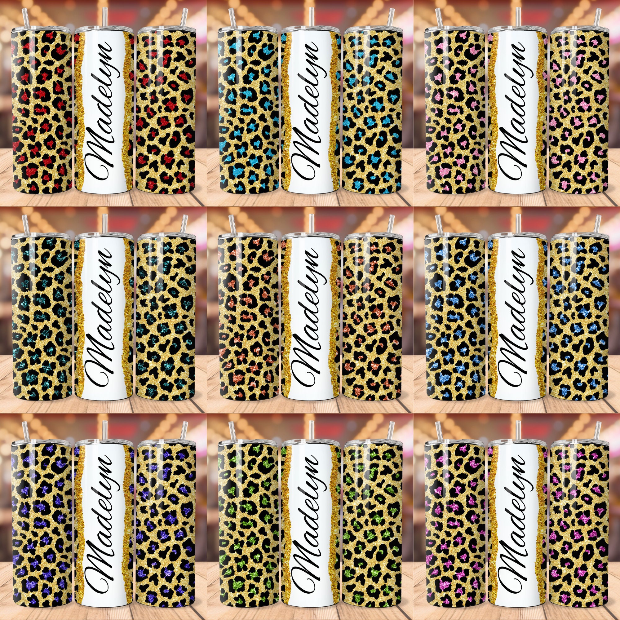 100 Glitter Leopard Tumbler Wrap Cheetah Print Tumbler Bundle, Add Name ...